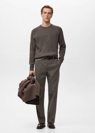 Mango Pull-over maille c&ocirc;tel&eacute;e laine m&eacute;lang&eacute;e chocolat - Homme - XXL - MANGO MAN