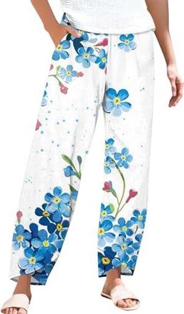 Generic Pantalon Fluide Femme en Lin Large Elegant Pantalon en Lin Ray&eacute; pour Femme D&Eacute;t&eacute; D&eacute;contract&eacute; &Agrave; Jambes Larges avec Poches Court et Leger Vetement Ete L&eacute;