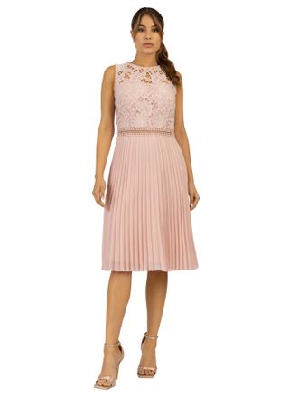 Apart Fashion APART Damen Cocktailkleid, Rundhalsausschnitt, Knielanges Partykleid, Semi-transparentes Georgette Brautjungfernkleid, ärmellos, Reguläre Passform, le