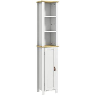 Kleankin Kleankin - Meuble colonne rangement de salle de bain sur pied porte 2 &eacute;tag&egrave;res 3 niches aspect bois clair blanc