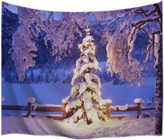 A.Monamour Wanddekor Wandteppiche Winter Urlaub Jahreszeit Outdoor Landschaft Weiß Schnee Hoarfrost Weihnachtsbaum Fotografie Bild Druck Stoff Wand Wandteppich W