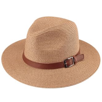Dreshow Damen Panama Hut Breiter Krempe Stroh Sommer Fedora Strohhut Panama Aufrollen Hut Strand Rollbar UV Sonnenhut UPF 50 +