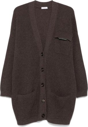 Brunello Cucinelli cardigan boutonné en maille côtelée - Marron