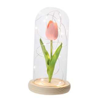 TOPBATHY Led Tulpen Glasdom Tischdeko Mit Warmem Licht Elegante K&uuml;nstliche Tulpe Im Glas Mit Hellem Led-leuchten Romantische Wohnzimmertisch Fensterbank-Dekora