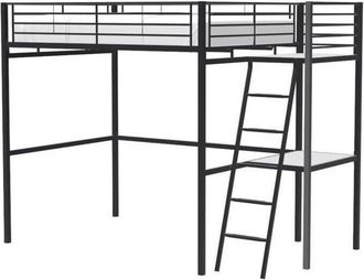 Les Tendances Les Tendances - Lit mezzanine avec bureau en metal epoxy - Noir - Sommier inclus - 140x190 cm - oxford