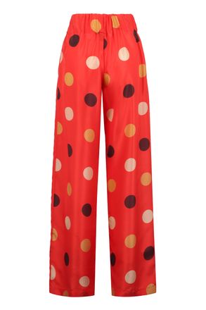 Aspesi Womens Printed Silk Pants Orange Wide-Leg Trousers