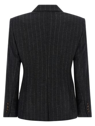 Brunello Cucinelli Pinstripe Virgin Wool-Cashmere Blazer - Charcoal