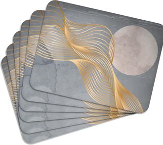 MG Design Set aus 6 Kork-Platzsets - Fluid Geometry 3 - 30 x 40 cm - hitzebest&auml;ndig & abwischbar, mit Korkr&uuml;ckseite