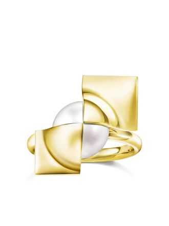 Tasaki 18kt M/G Tasaki Square Leaf Gelbgoldanh&auml;nger mit Perle