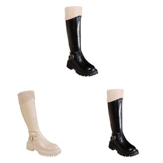 Generic Chaussures d&eacute;quitation classiques antid&eacute;rapantes pour femme - L&eacute;g&egrave;rement doubl&eacute;es avec talon bloc - En cuir synth&eacute;tique - Imperm&eacute;ables - En peluche - 