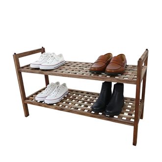 Relaxdays Schuhregal Akazienholz, 6 Paar Schuhe, 2 Schuhablagen, HxBxT: 41 x 69 x 26 cm, stapelbares Schuhgestell, Natur