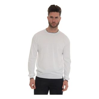 Fay Pullover mit Kontrastbesatz am Rundhalsausschnitt - - Knitwear - Herren - Wei&szlig; - L