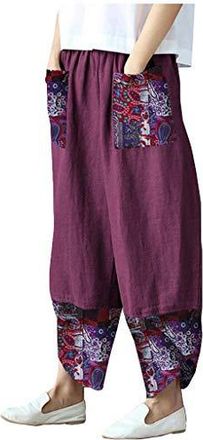 Generic Pantalon L&eacute;ger Femme Large Fluide Ete en Lin Pantalons Irregular Wide Linen Loose Print Patchwork Casual Leg Femmes Coton Pantalons Jogging Large Femm