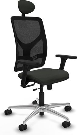 Piqueras y Crespo Schwarzer B&uuml;rostuhl mit 3D-Armlehnen, h&ouml;henverstellbarer Lendenwirbelst&uuml;tze und festem Kopfteil, ausgestattet mit Syncro/Traslack und Schneideschaum. 