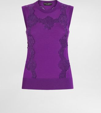 Dolce & Gabbana Tanktop Aus Wolle Und Spitze - Frau Strickwaren Violett 44