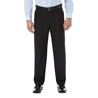 Haggar Mynx Gabardine Pantalon habillé pour Homme, Coupe Classique, plissé sur Le Devant, Taille Extensible, Noir, 38W x 34L