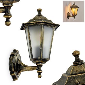 HOFSTEIN Außenwandleuchte Loria, Wandlampe aufwärts in antikem Look aus Metall/Glas in Schwarz-Goldfarben/Milchglas, Wandleuchte im Landhaus-Stil, Außenleuchte