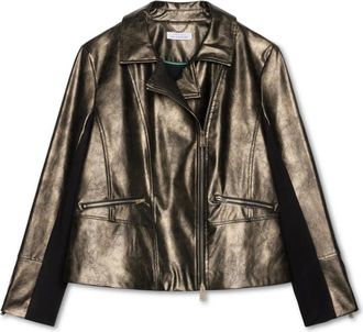 Fiorella Rubino Femme, Vestes, Brun, Taille: 56 FR Blouson biker avec empi&egrave;cements en tissu stretch