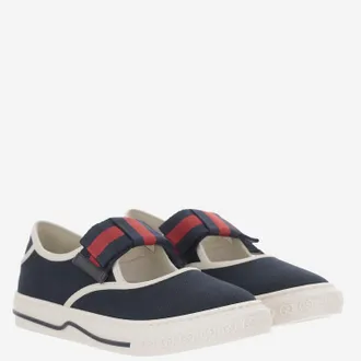 Gucci Girls Sneakers With Web Ribbon Navy Fabric