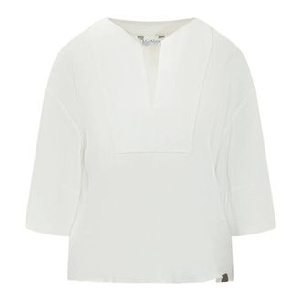 Max Mara Femme, Blouses et Chemises, Blanc, Taille: 38 FR Haut &agrave; Manches Courtes et Col en V