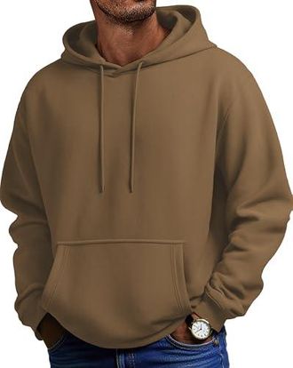Coofandy Sweat a Capuche Homme Sweatshirt Chaud pour Hiver Pull &agrave; Manches Longues Coton Marron Clair M