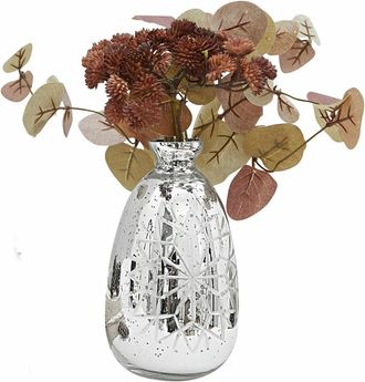 Loberon Vase Zorelie, Mundgeblasen, Antikes Bauernsilber-Finish, Handgeschliffenes Muster, Zeitlose Eleganz, Tischvase, Dekoration, Pflanzgefäß, Glas, antiksi