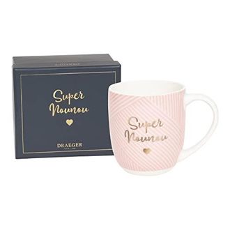 Draeger | Mug en C&eacute;ramique Rose 320ml Super Nounou | Coffret Cadeau Original Nourrice No&euml;l Anniversaire Remerciement | Design Chic Message Dor&eacute;