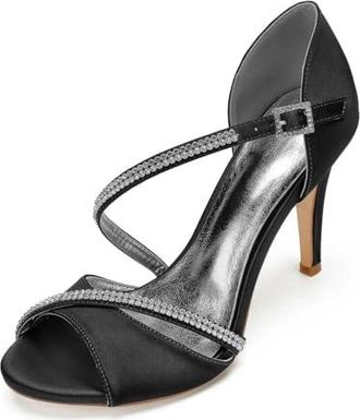 Generic Femmes Mode Bout Ouvert Chaussures De Mariée Sandales Stylet Eté Talon Mariage Soirée Chaussures Femmes 10.5Cm,Noir,40 EU