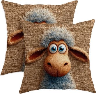Generic Kissenbez&uuml;ge mit niedlichem Schaf, graues Tiergesicht, dekorative quadratische Bez&uuml;ge f&uuml;r Zuhause, Sofa, Bett, Couch, 35,6 x 35,6 cm, 2 St&uuml;ck