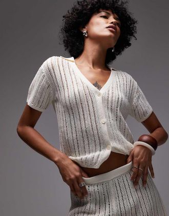 Arket Chemise boutonn&eacute;e de plage coupe ample en maille &agrave; manches courtes - Blanc cass&eacute;