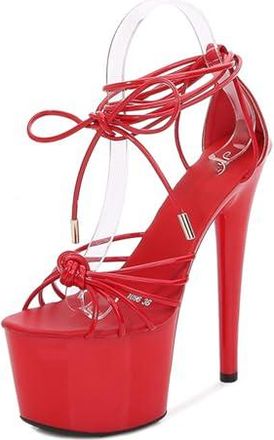 Generic Rouge,40 EU,Escarpins &agrave; Talons Aiguilles et Plateformes &agrave; lani&egrave;res pour Femmes, Sandales &agrave; Talons de 17 cm/6,7 Pouces, Chaussures de soir&eacute;e de Mariage