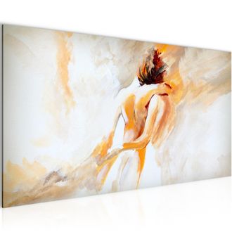 Runa Art Wandbild Abstrakt 100L x 40B cm Modern Bild auf Vlies Leinwand Orange Grau Wohnzimmer Schlafzimmer B&uuml;ro Liebespaar Umarmung 051012a