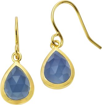 Jamelli Ohrringe Silber 925 vergoldet 27mm lang mit hellblauem Chalcedon