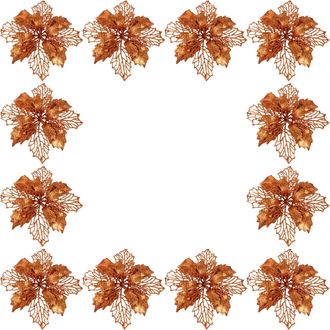 NUOBESTY 12 x Bronze-Glitzer-Weihnachtsstern, k&uuml;nstliche Blumen, Baum- und Tischdekoration, Hochzeits- und Weihnachtsdeko, Polyethylen, H&auml;ngend, Weihnachten, H