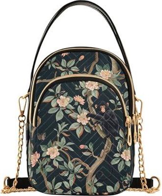 Mnsruu Sac à bandoulière pour femme, motif singe et fleur verte, noir, sac à main, petit sac à bandoulière avec sangle réglable