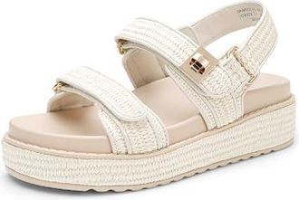 Dream Pairs Sandales décontractées et élégantes à bout rond pour femme, Beige, 39 EU