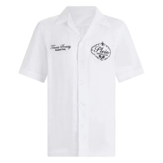 Philipp Plein Linen Bowling Shirt Tennis Club - - Shirts - Herren - Wei&szlig; - 4XL