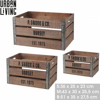 Wadiga Ensemble de 3 caisses en bois décore vintage - Bois, métal, noir - Bois et métal - 3 tailles - Livraison gratuite