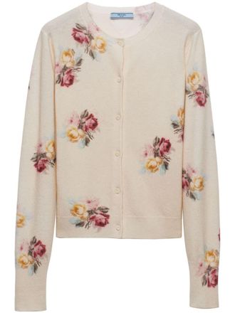 Prada cardigan en laine à fleurs - Tons neutres