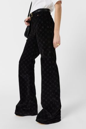 Gerard Darel Pantalon flare en velours &agrave; monogramme - ANNA - Noir
