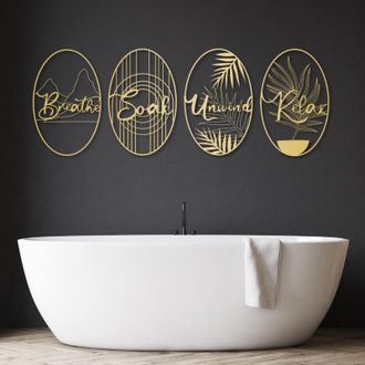 Generic Metall-Wandkunst, Wanddeko, Badezimmerdeko, 4-teiliges Boho-Badezimmer-Set, rustikale Badezimmerdeko, Boho-Badezimmerdeko, b&ouml;hmische Toilettendeko (Go