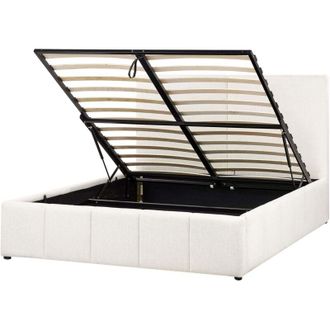 Beliani Bett mit Stauraum Stoff CASTELNAVET 160 x 200 cm Cremewei&szlig;