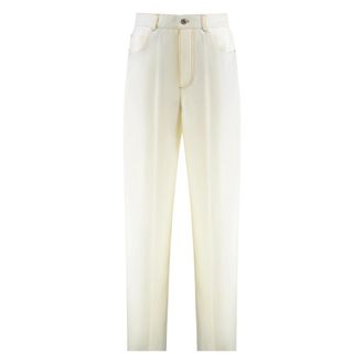 Bottega Veneta Weite Wollhose mit Kontrastn&auml;hten - - Trousers - Damen - Beige - XS