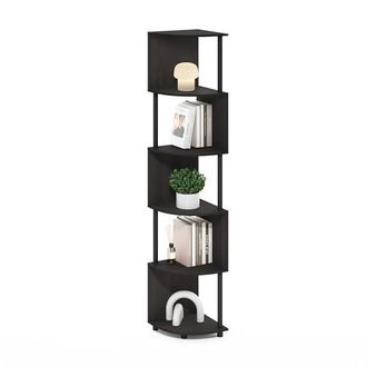 Furinno Econ 5-stufiges Zickzack-Eckregal-Bücherregal, Espresso/Schwarz