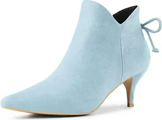 Allegra K Bottines &agrave; bout pointu &agrave; talon chaton pour femme, bleu ciel, 38 EU