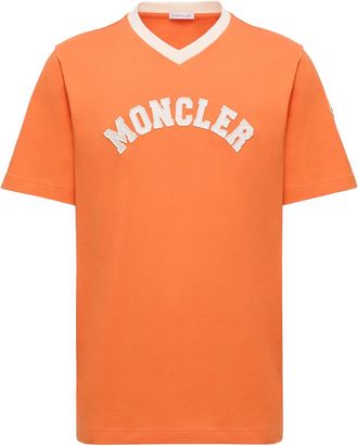 Moncler T-Shirt à col en V en piqué de coton à logo brodé