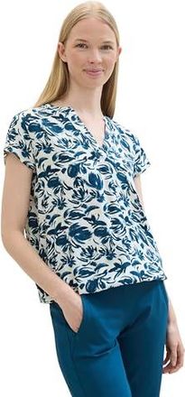 Tom Tailor Chemisier à Manches Courtes pour Femme avec Motif, 35286 - Blue Abstract Floral Design, 36
