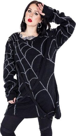 EMP Strickpullover Spider Web Jumper Gothic Riemen Spinnennetz Sweater
