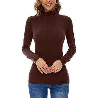 Generic Haut Thermique Femme Col U T Shirt Thermiques Cotton &agrave; Manches Longues sous Pull Hiver Chaud Tee Shirt Thermolactyl Casual Couleur Unie S-XXL