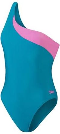 Speedo Maillot de bain 1 pi&egrave;ce asym&eacute;trique pour femme Vert Rose, Profondeurs oc&eacute;aniques/violet fluo, 46 FR